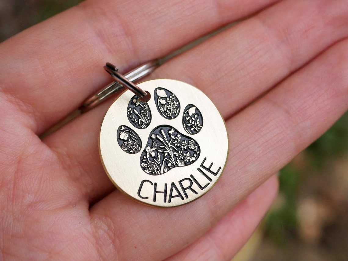 Wild Floral Dog Tag Personalized Custom Pet Id Tag Meadow - Etsy