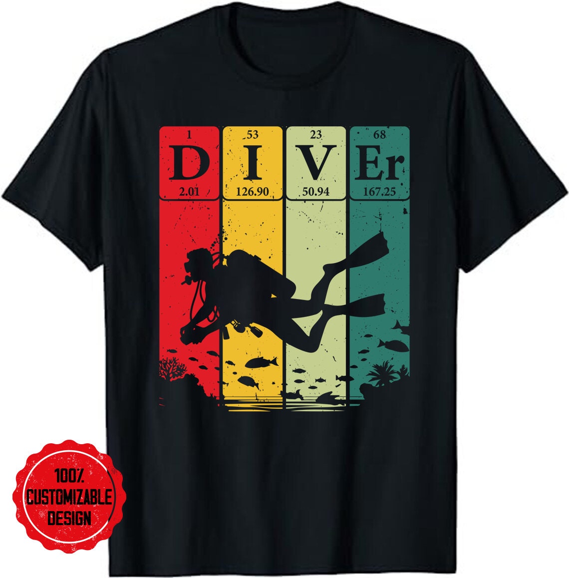 Scuba Diver Periodic Table Elements Scuba Diving T-shirt, Deep Diver ...
