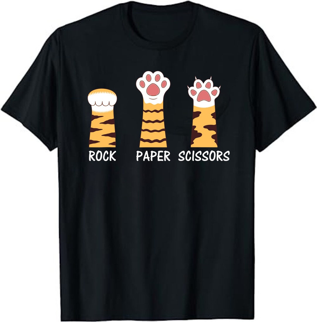 Rock Paper Scissors Hand Game Cute Paw Funny Cat Unisex T-shirt - Rock ...