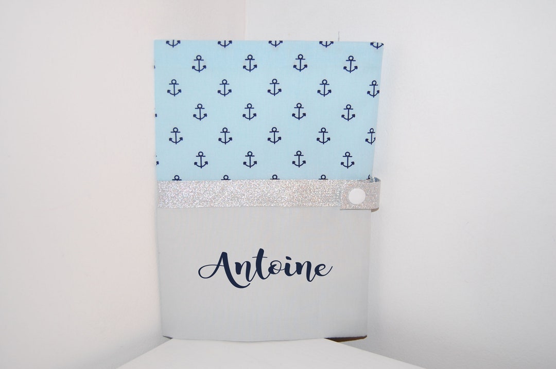 CUSTOMIZABLE Baby Health Record Book Cover in Blue and Gray Nautical ...