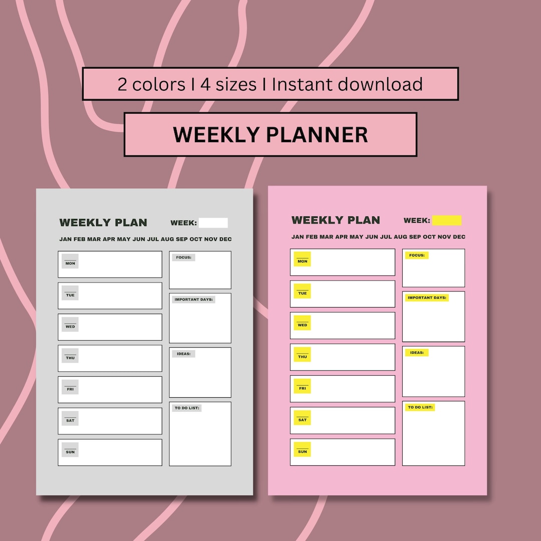 Colorful Weekly Planner Printable Weekly Organizer Journal - Etsy