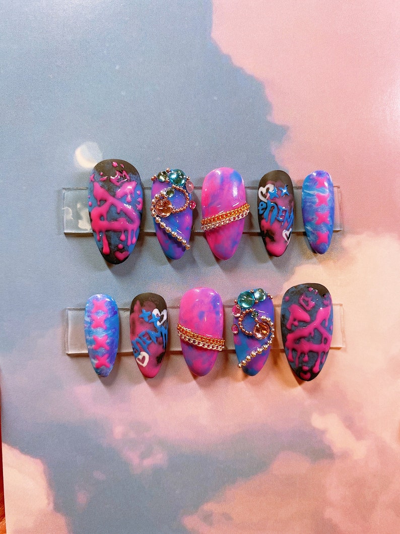 Arcane Jinx Smoke & Spray Paint Nails League of Legends - Etsy