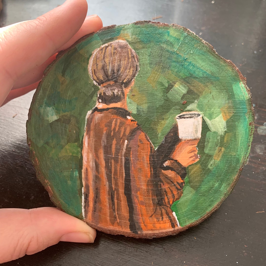 Hand Painted Tree Slice, Original Art, Gouache, Gift, Decoration - Etsy