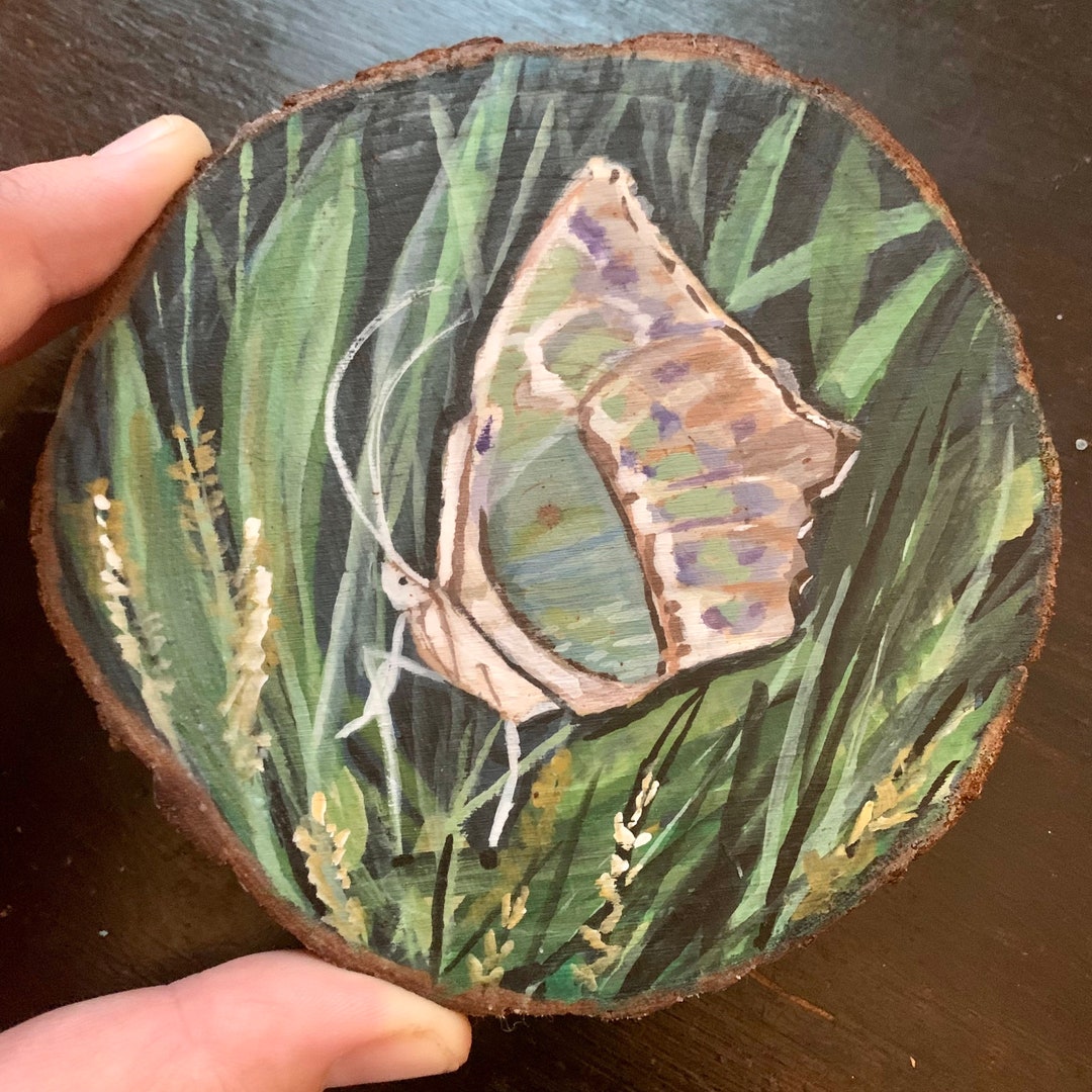 Hand Painted Tree Slice, Original Art, Gouache, Gift, Decoration ...