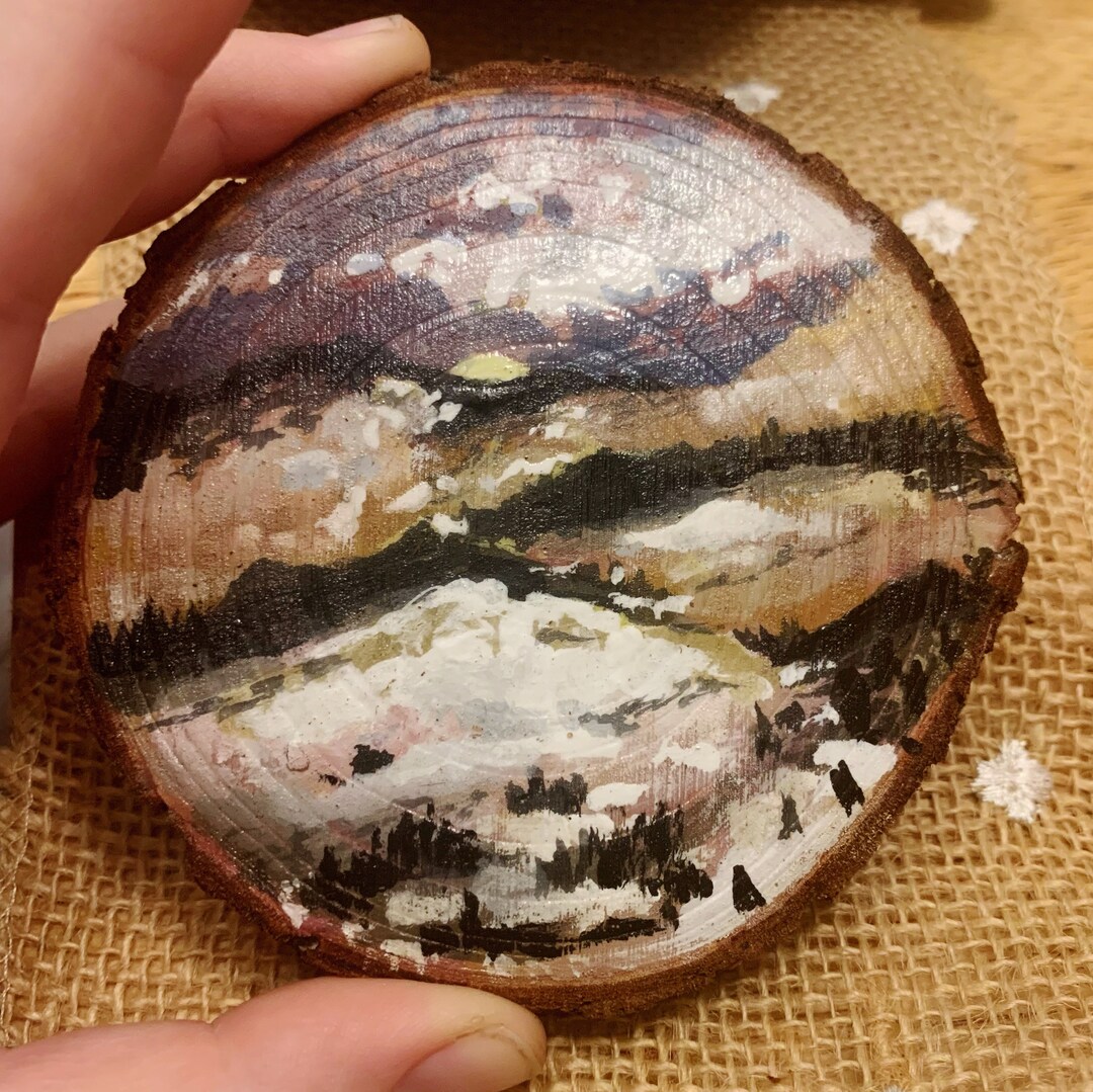Hand Painted Tree Slice, Original Art, Gouache, Gift, Decoration - Etsy