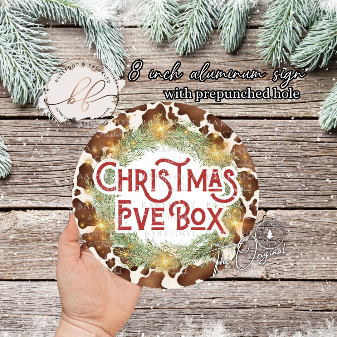 The Original Christmas Eve Gift Box Sign, 8 Inch Circle Aluminum Sign ...