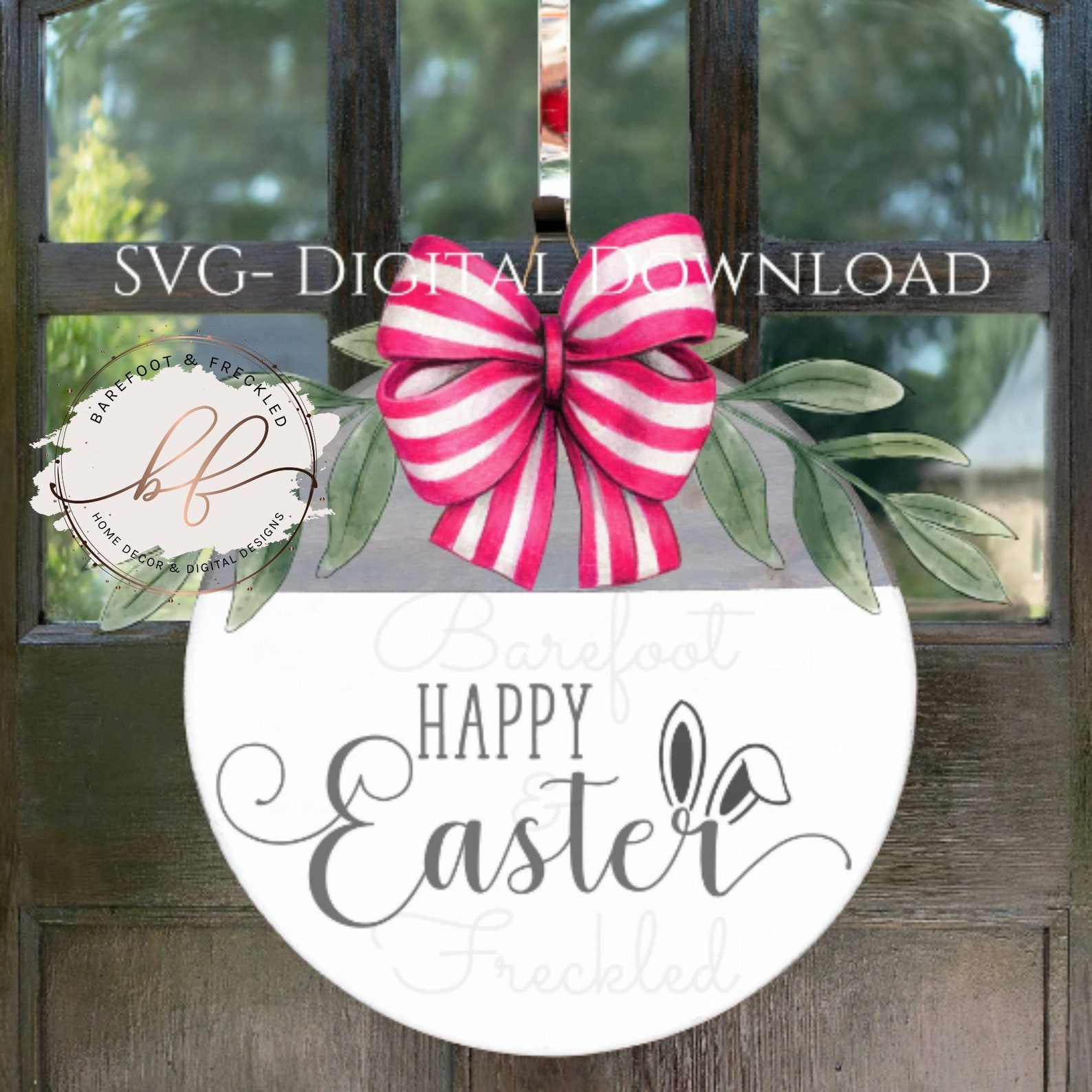 Happy Easter Door Hander SVG With Bunny Ears Easter SVG - Etsy