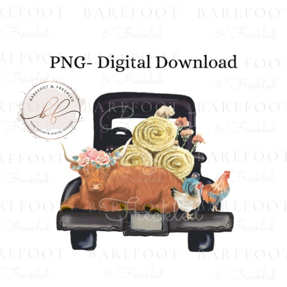 Highland Cow Chicken & Rooster farm Animals Truck Bed Png - Etsy