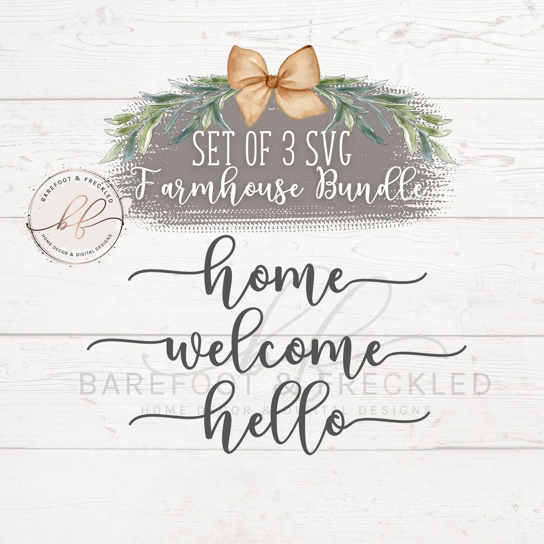 SVG- Home Welcome Hello Set of 3 Farmhouse Words, Door Hanger SVG ...