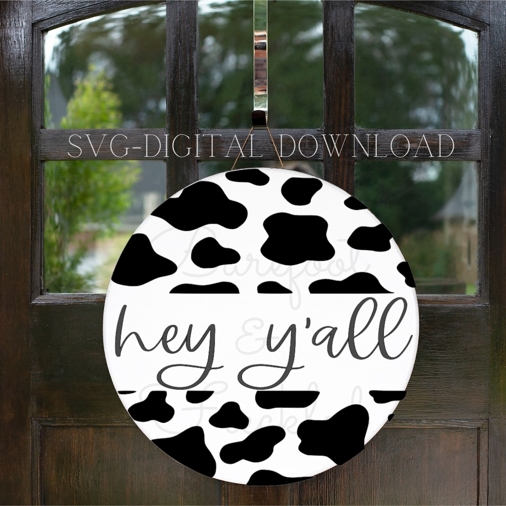 SVG- Hey Y'all Cow Print Round Door Hanger SVG - Etsy