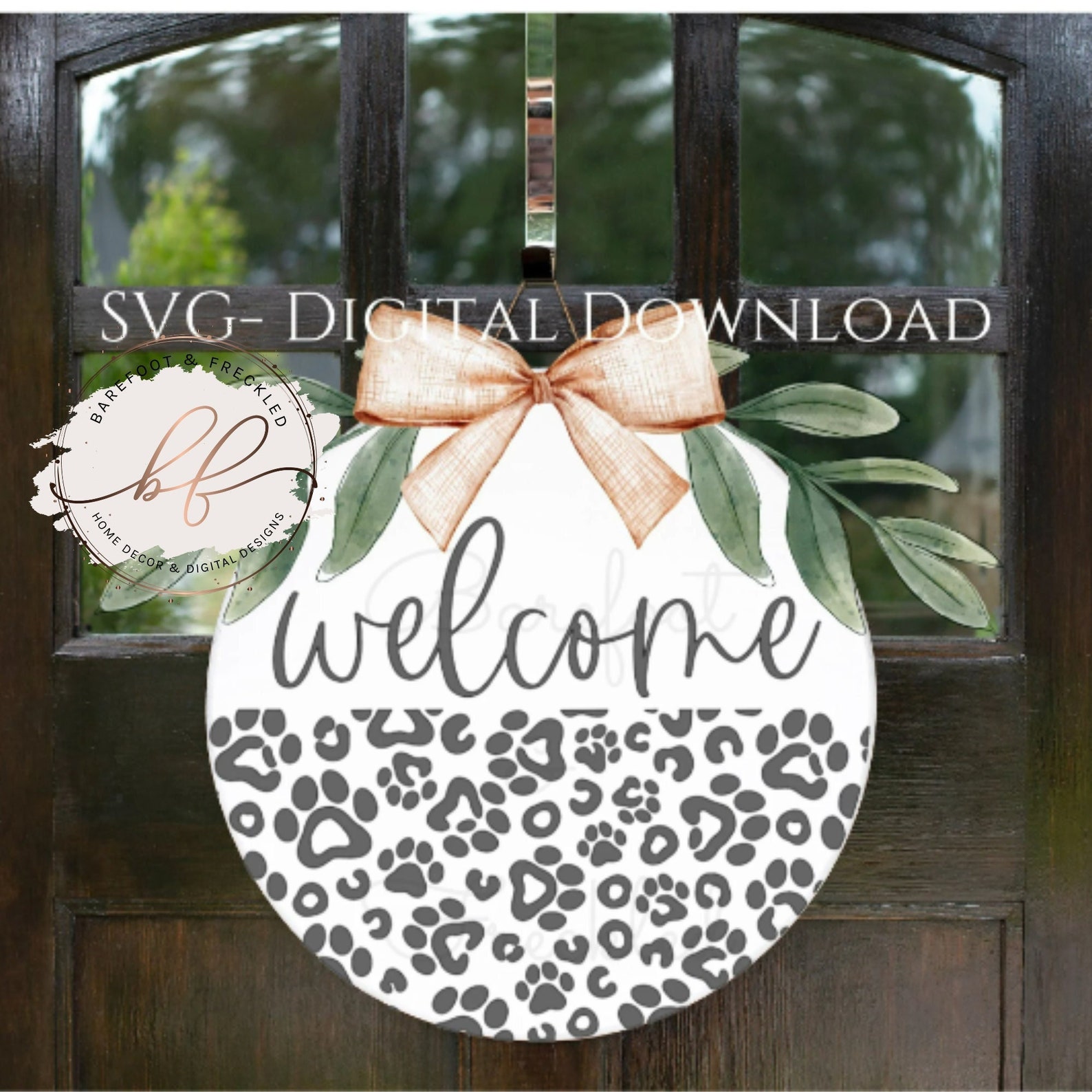 SVG Welcome Leopard Paw Print SVG for Door Hanger - Etsy