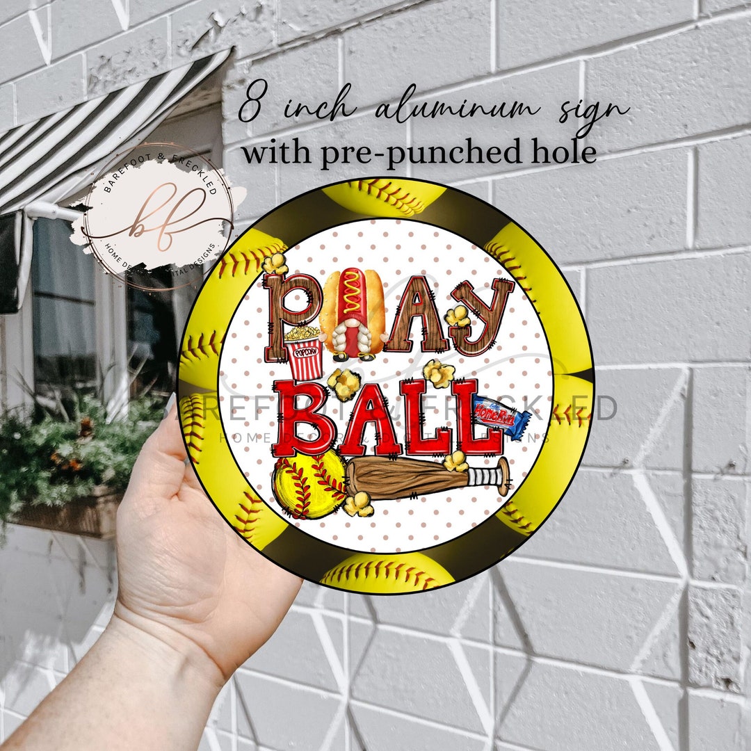 8 Inch Circle Aluminum Sign, Play Ball, Softball Themed Wreath ...