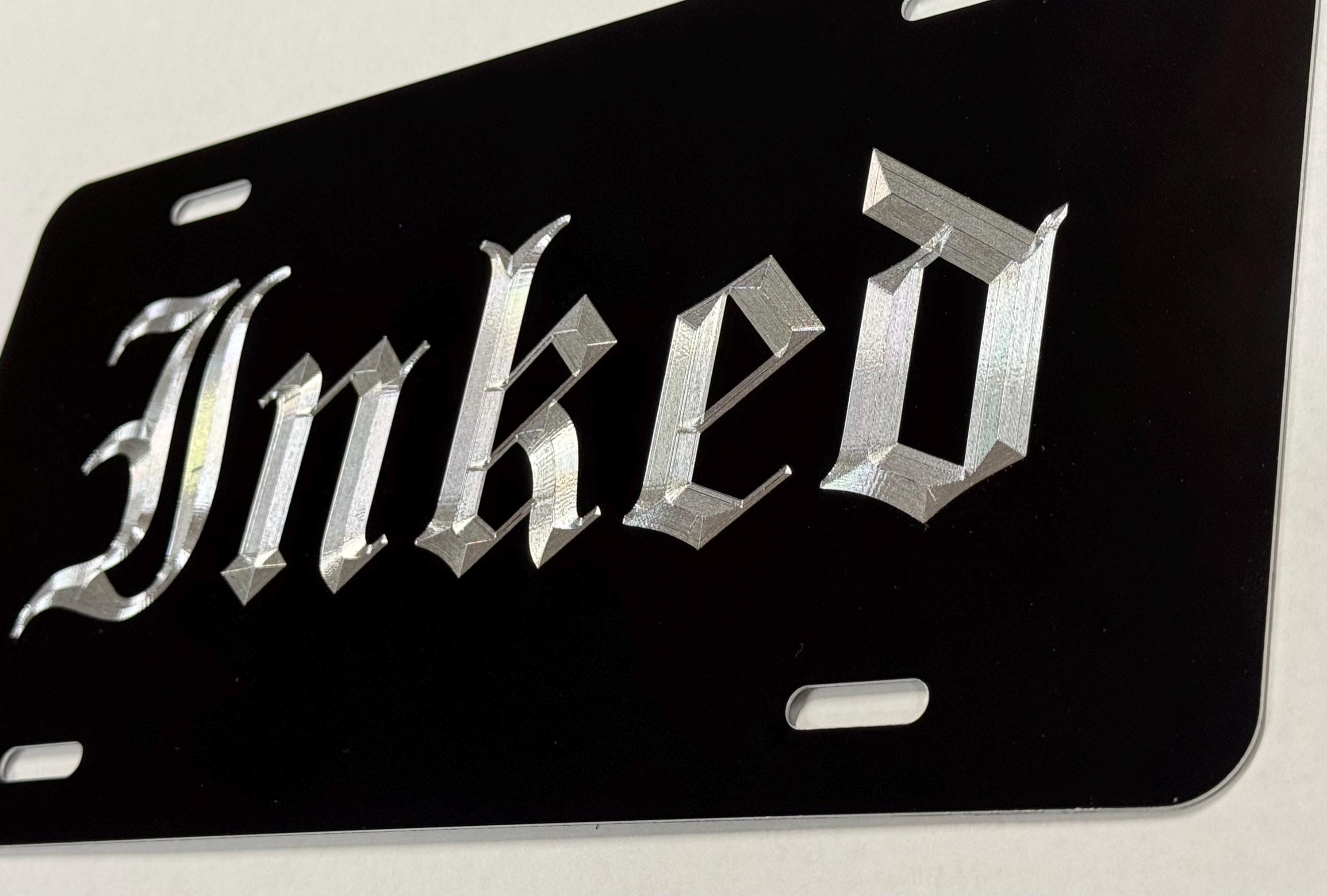 Inked Tattoo License Plate Vanity Front Car Tag Diamond Etched Engraved ...