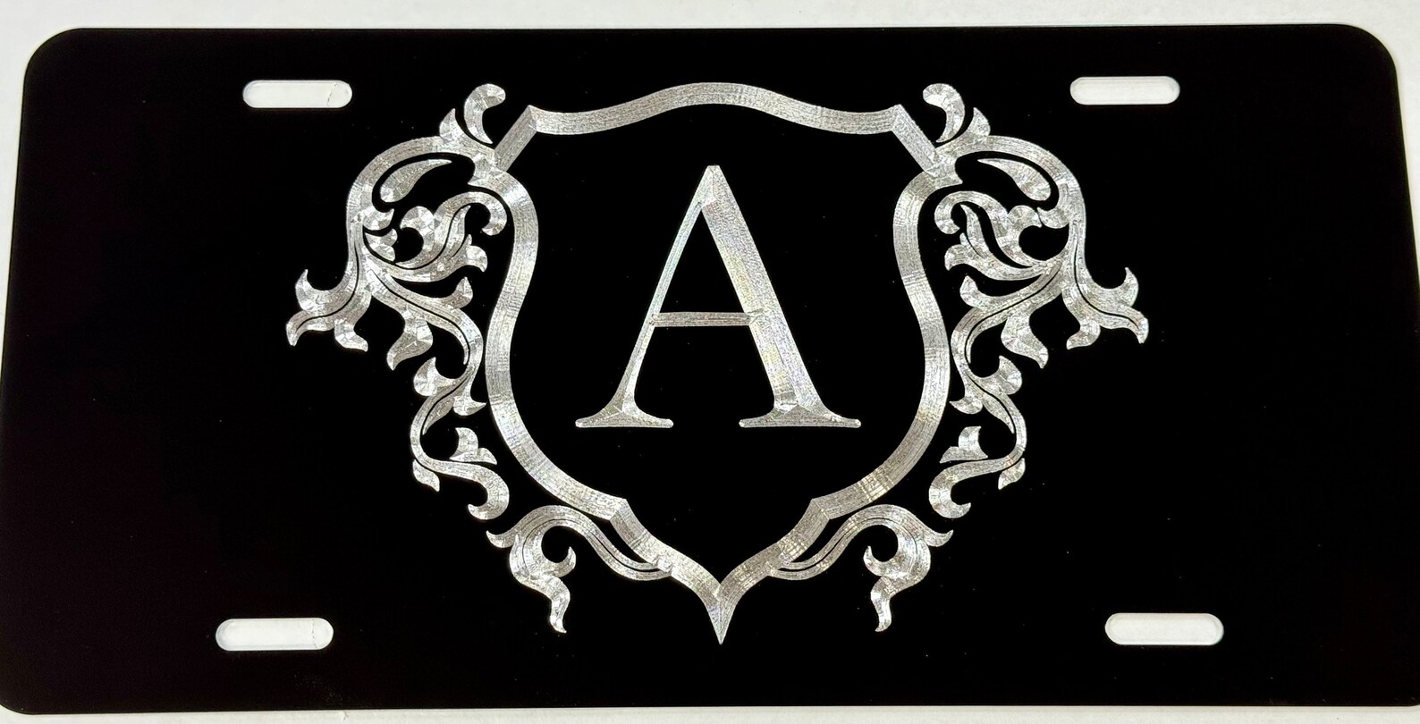 Custom Letter Leaf Crest License Plate Car Tag Diamond Etched Engraved ...