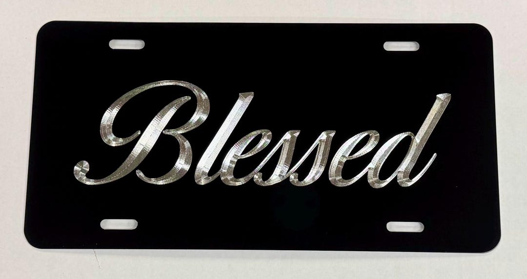 Blessed Car Tag Engraved License Plate Silver Diamond Etched on Black ...