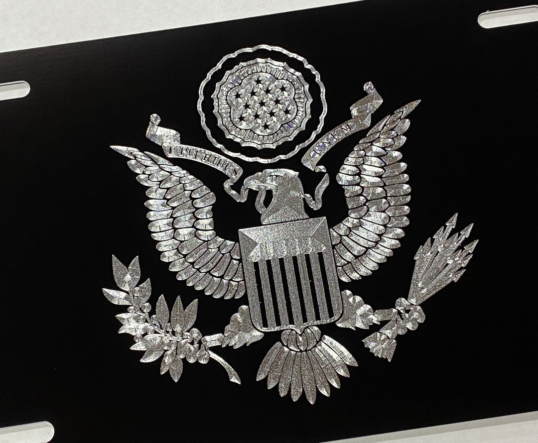 Engraved US USA America Eagle Seal Patriotic Gift License Plate Car Tag Diamond Etched on ...