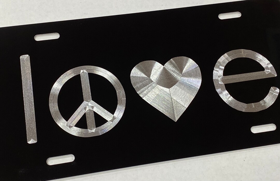 Engraved Love Peace Heart License Plate Car Tag Diamond Etched on Black ...