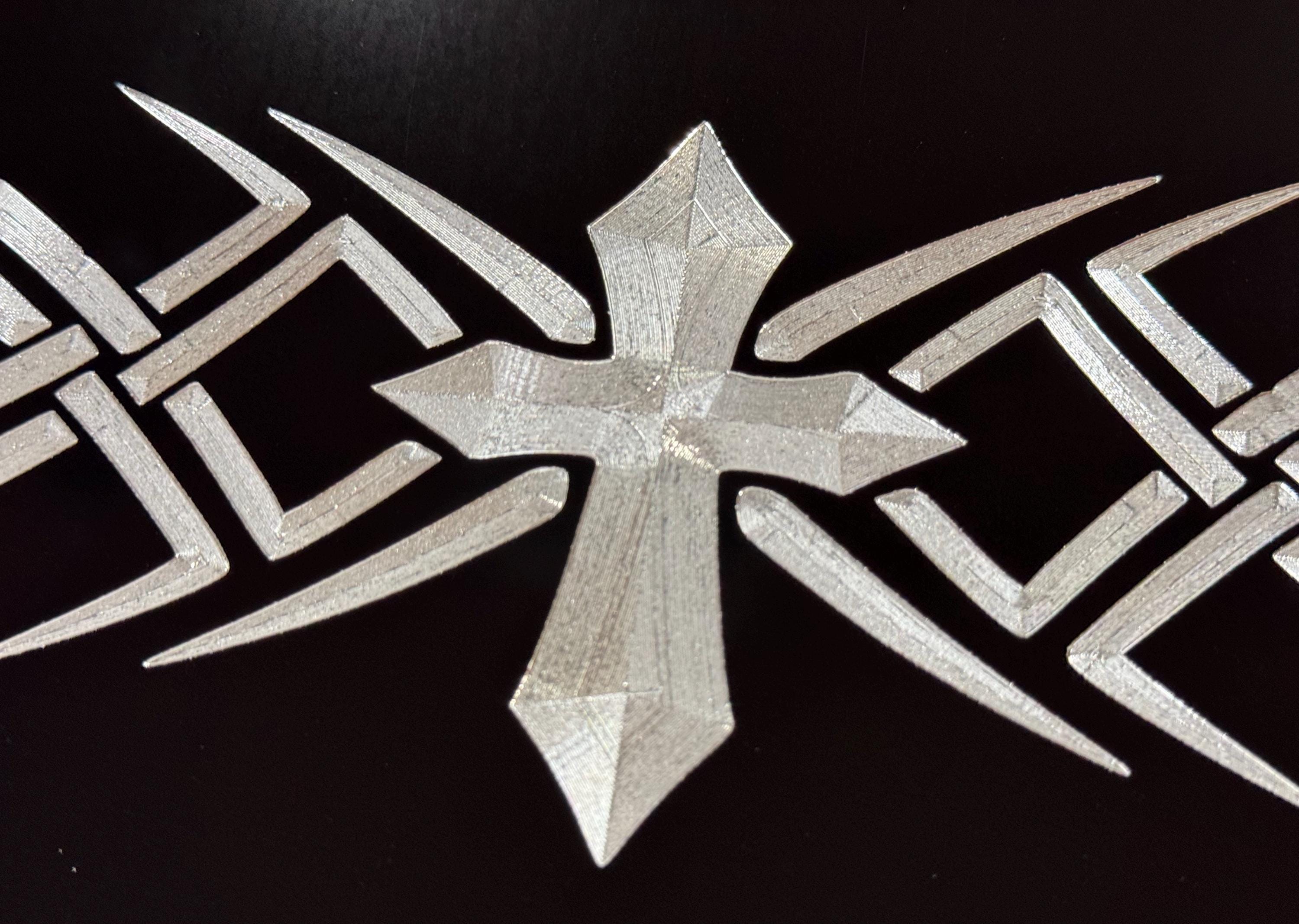 Cyber Sigil Neo Tribal Cross Tattoo License Plate Car Tag Silver ...
