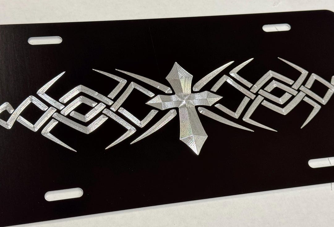 Cyber Sigil Neo Tribal Cross Tattoo License Plate Car Tag Silver ...
