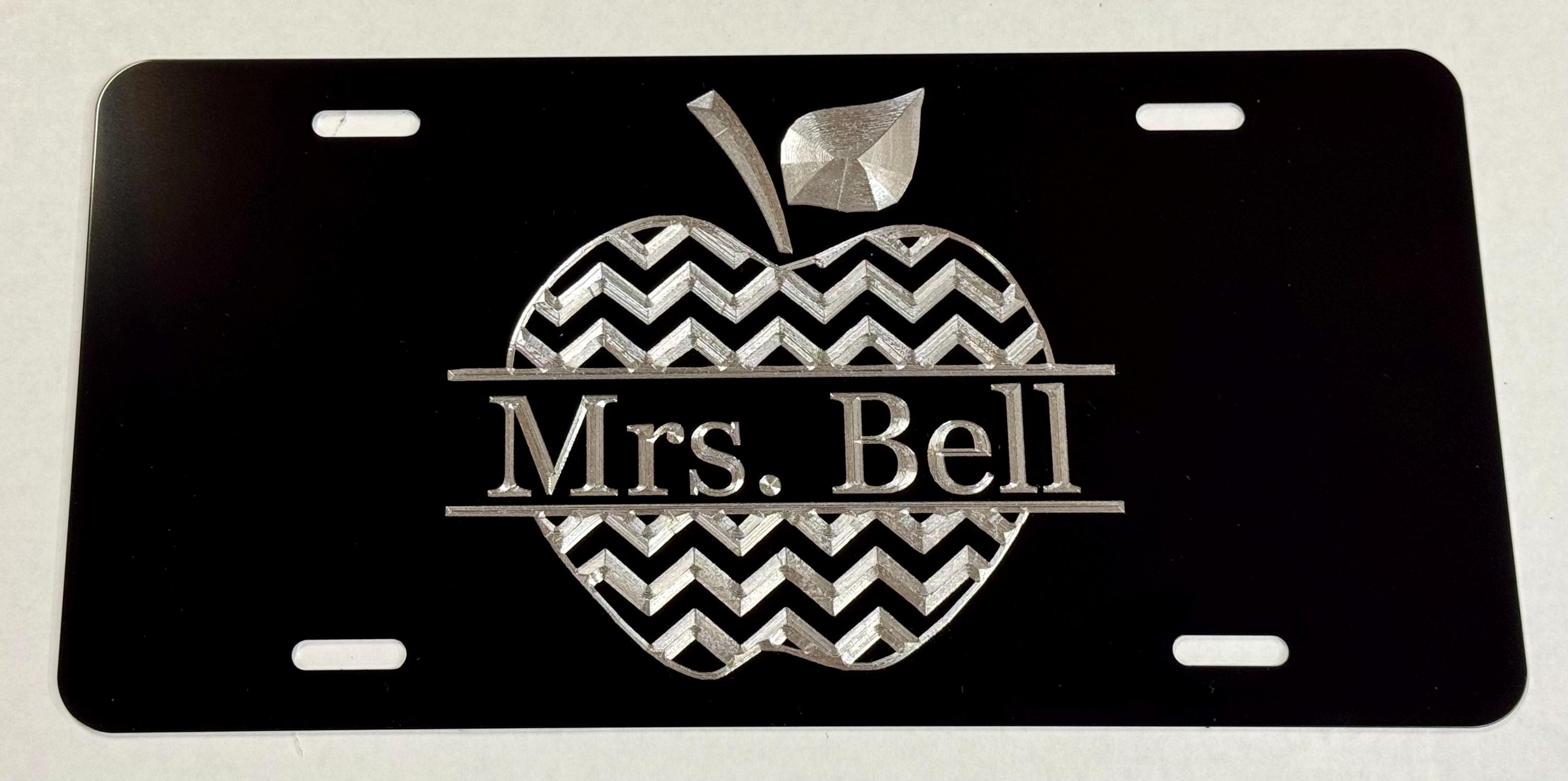 Custom Teacher Apple License Plate Car Tag Silver Diamond Etched ...