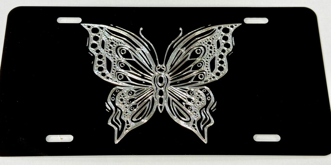 Butterfly License Plate Vanity Front Car Tag Diamond Etched Engraved on ...