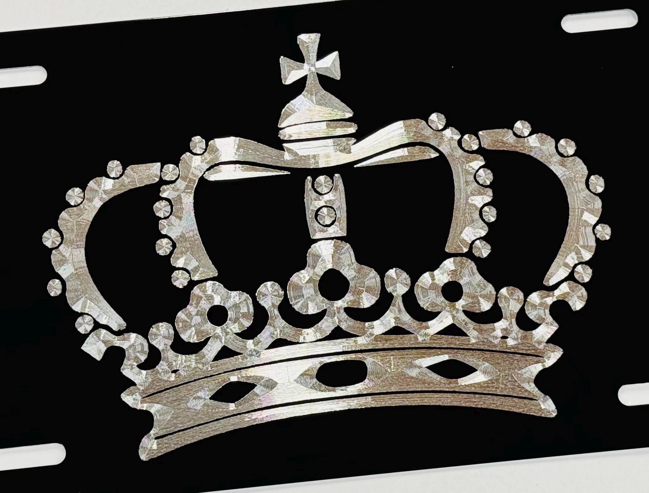 King Crown License Plate Car Tag Diamond Etched Engraved Black Aluminum ...