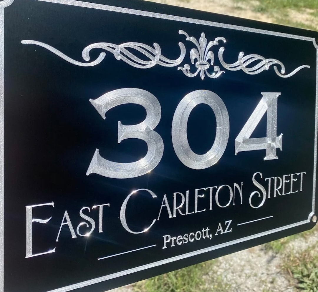 Custom Personalized House Number Street Address Diamond Etched Aluminum ...