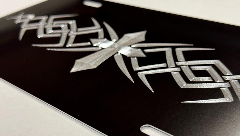 Cyber Sigil Neo Tribal Cross Tattoo License Plate Car Tag Silver ...