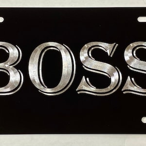 Boss License Plate Car Tag Diamond Etched / Engraved on Black Aluminum ...