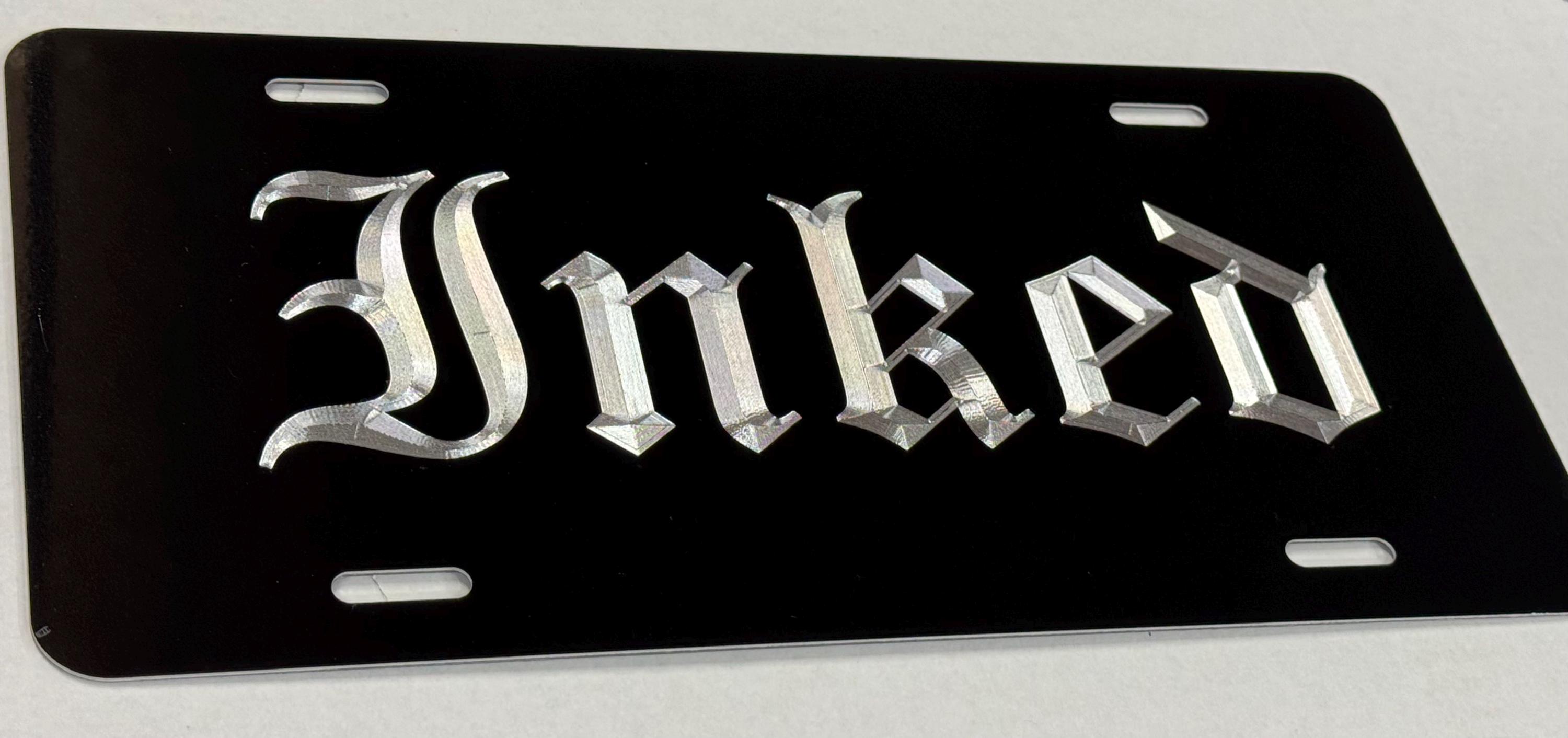 Inked Tattoo License Plate Vanity Front Car Tag Diamond Etched Engraved ...