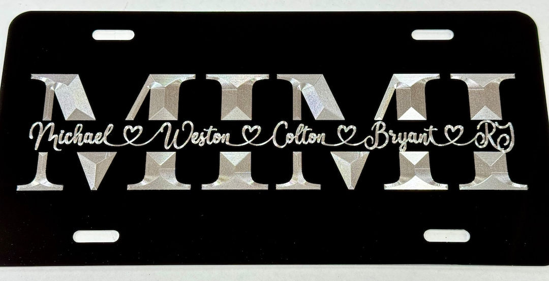 Custom MIMI With Names License Plate Car Tag Diamond Etched Engraved ...