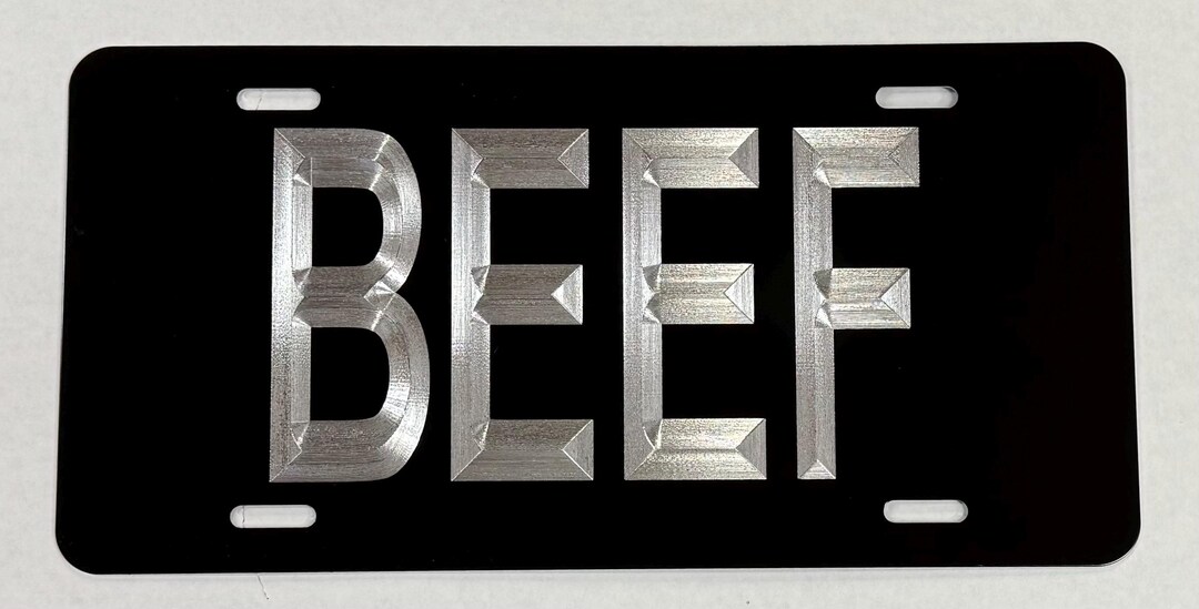 Beef License Plate Front Car Tag Diamond Etched Engraved on Black ...
