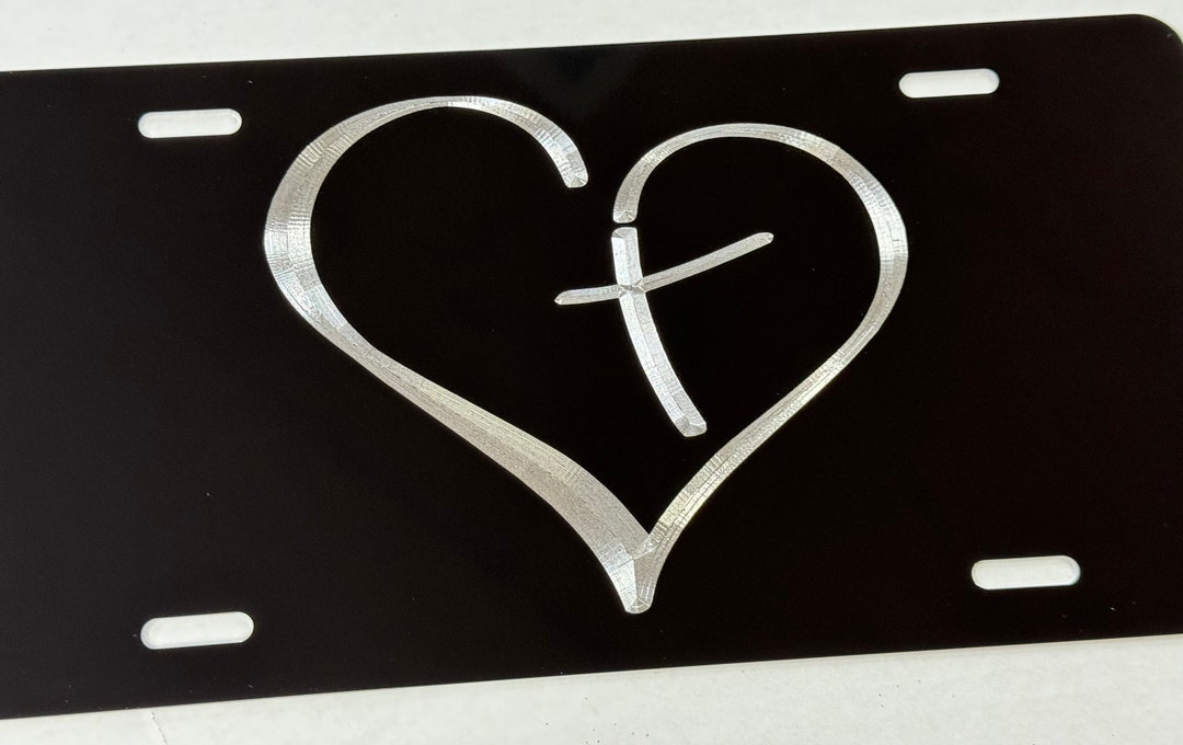 Heart Cross License Plate Christian Car Tag Diamond Etched Engraved on ...