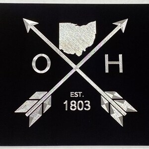 Ohio State Flag License Plate Car Tag Diamond Etched Engraved on Black ...