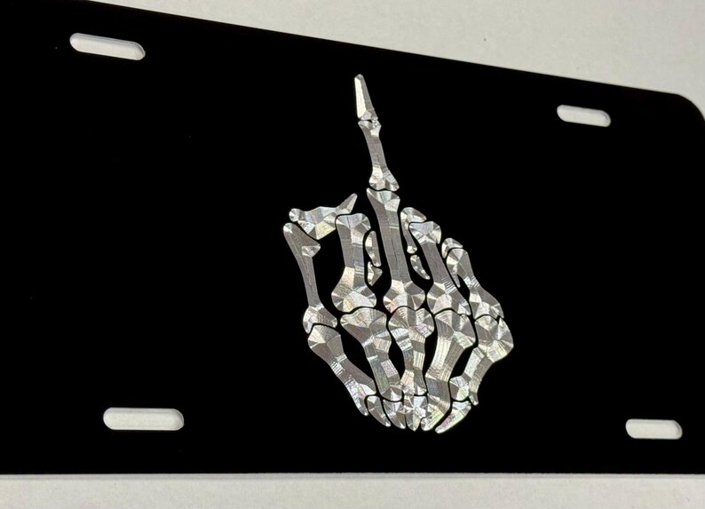 Skeleton Bird Middle Finger License Plate Car Tag Engraved Diamond ...