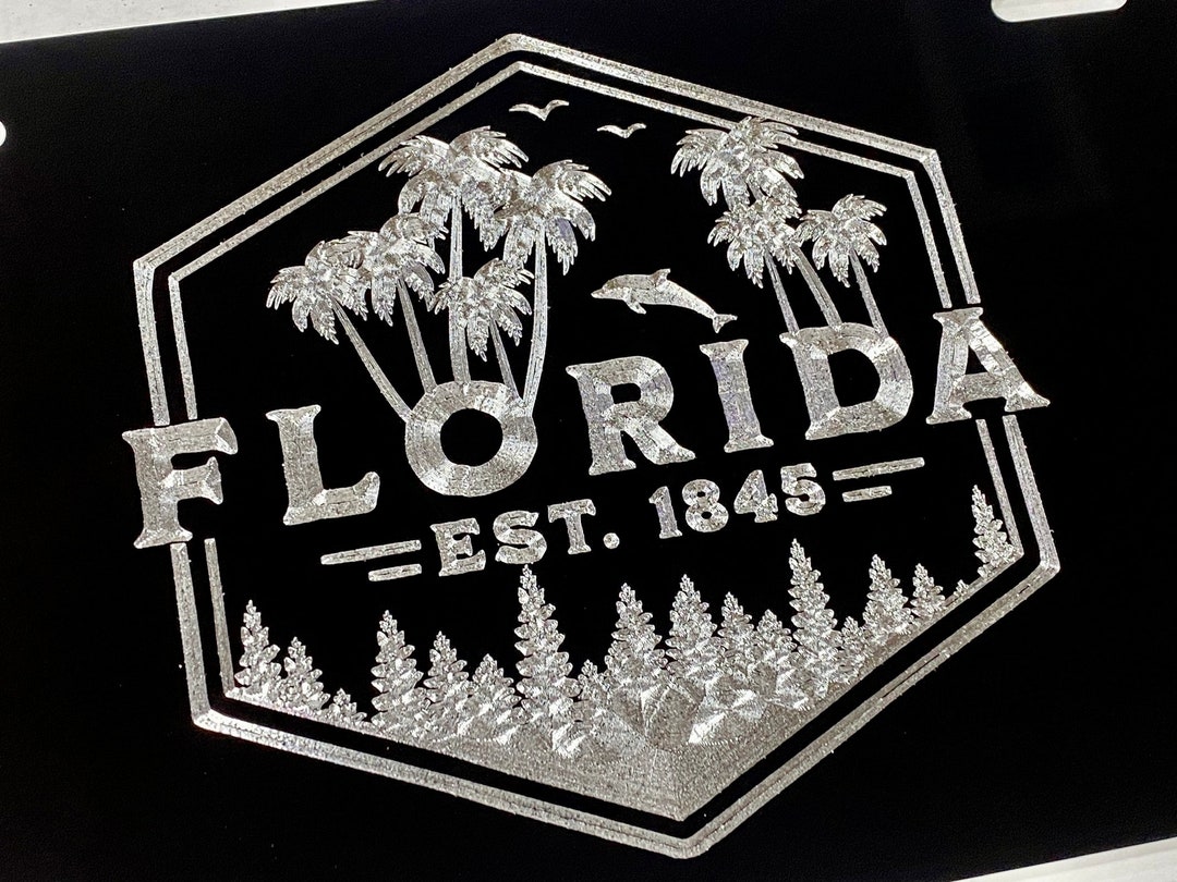 Engraved Florida FL State License Plate Car Tag Diamond Etched on Black ...
