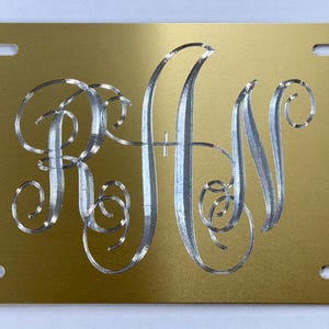 Custom Monogram Gold License Plate Car Tag Diamond Etched Silver ...