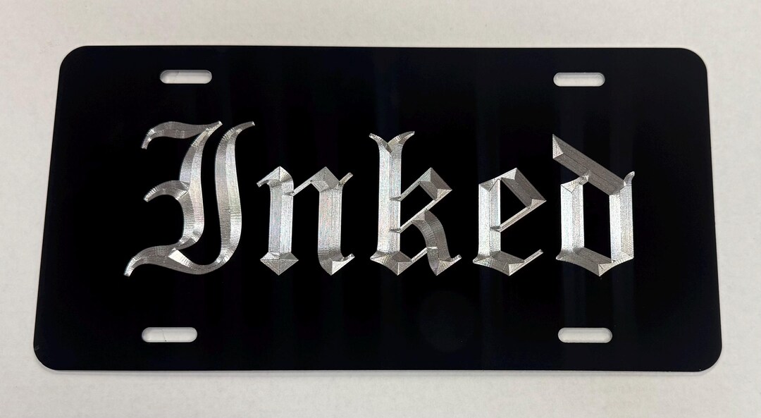Inked Tattoo License Plate Vanity Front Car Tag Diamond Etched Engraved ...