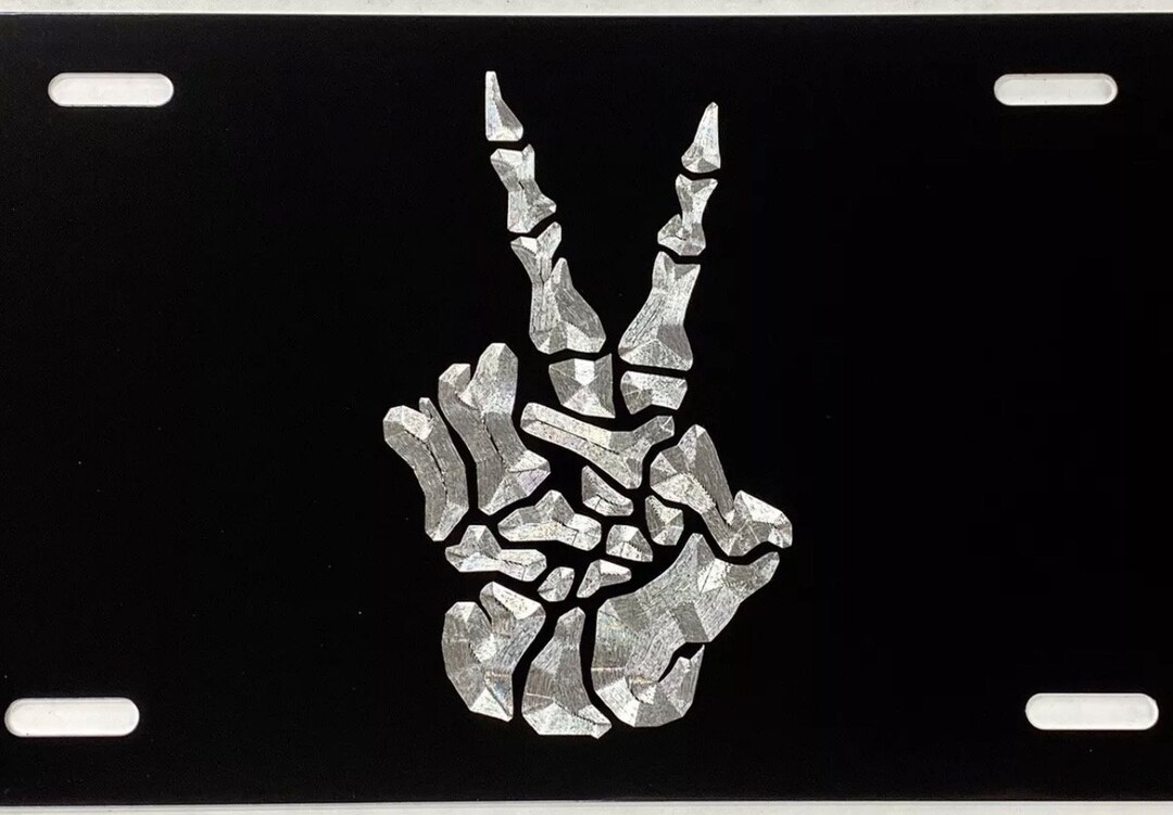 Skeleton Peace Sign License Plate Car Tag Engraved Diamond Etched on ...