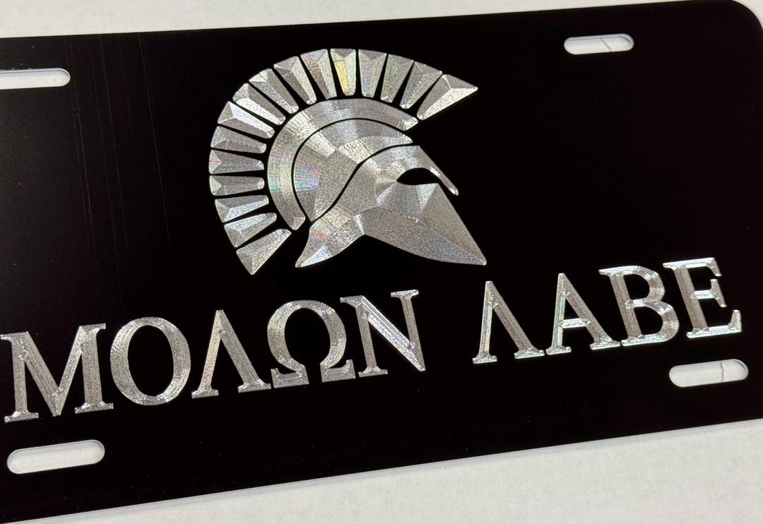 Molon Labe Spartan Helmet License Plate: Diamond Etched Aluminum Car ...