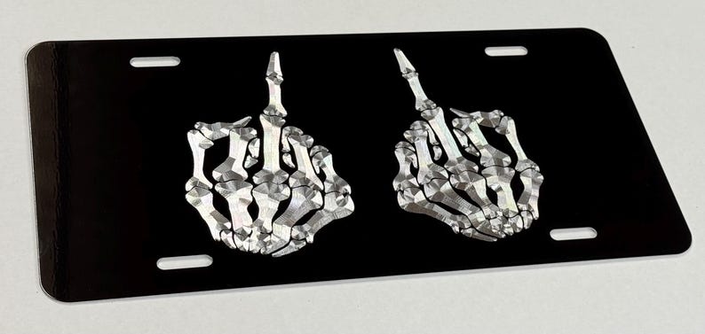 Skeleton Double Bird Middle Finger License Plate Car Tag Engraved ...
