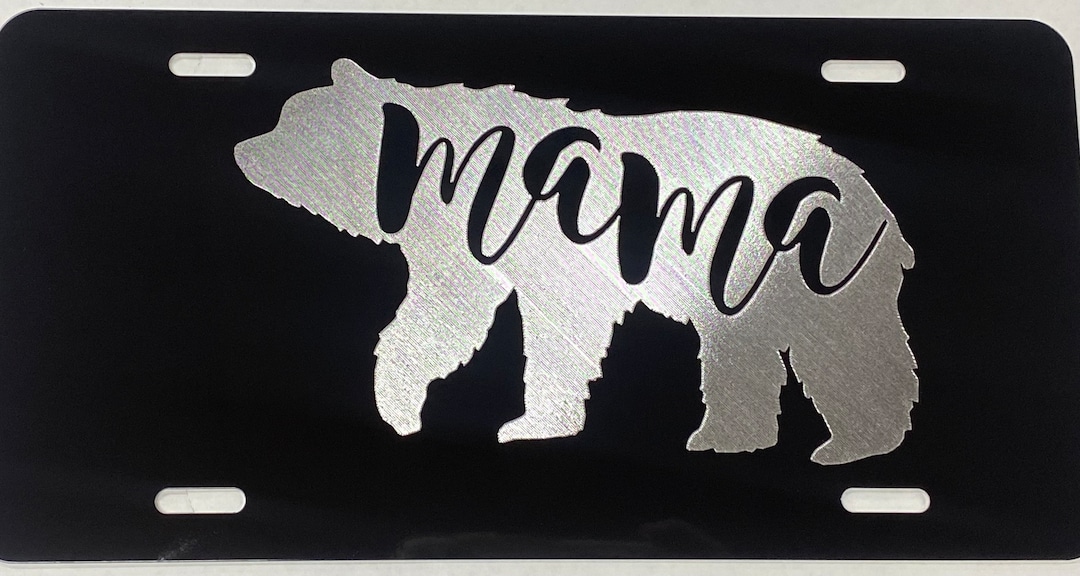 Mama Bear License Plate Engraved Car Tag Silver Diamond Etched on Black ...