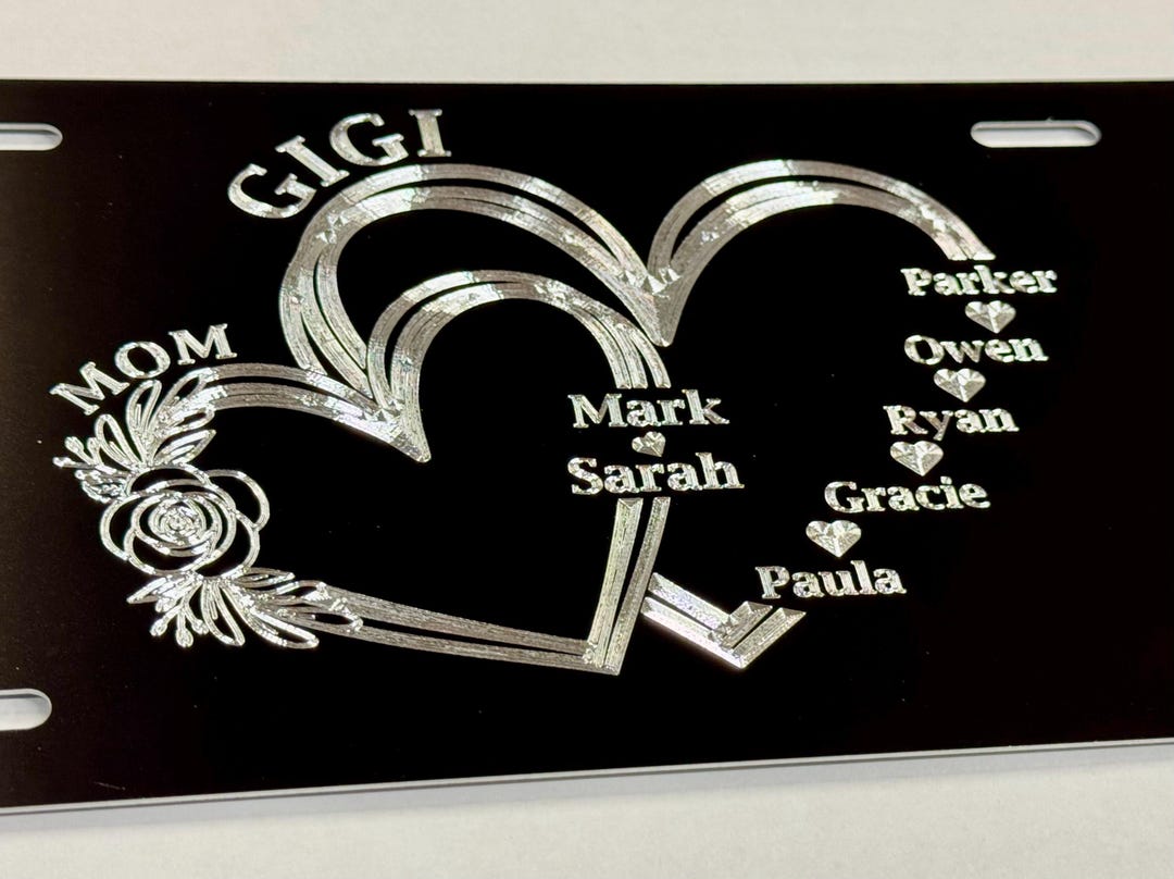 Custom Mom Grandma Names License Plate Car Tag Diamond Etched Engraved ...