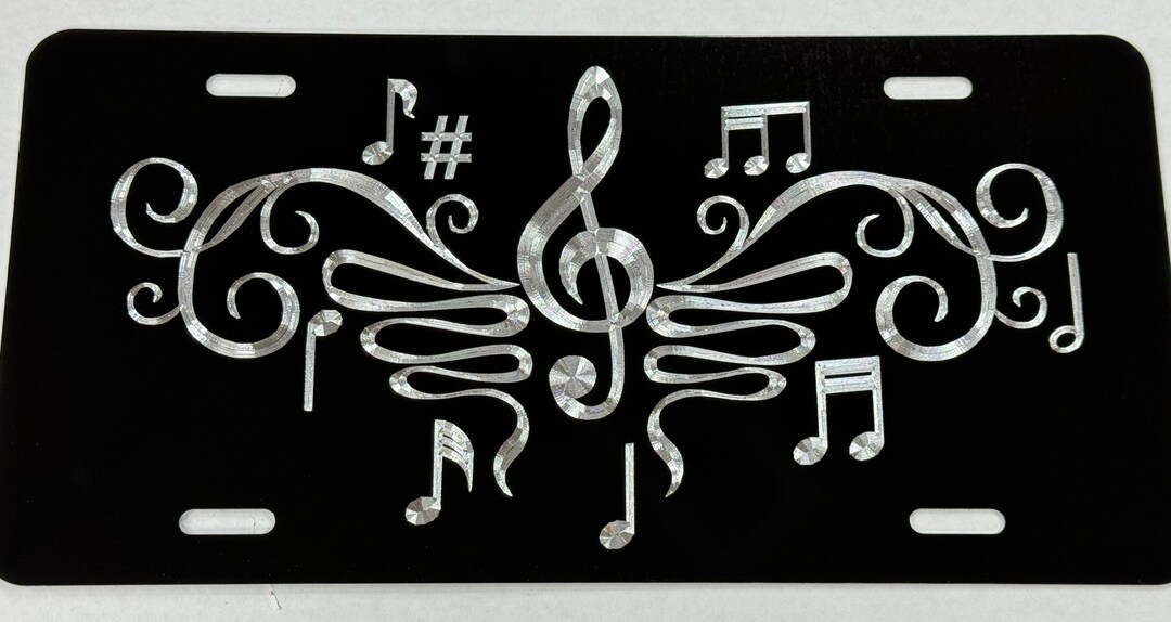 Music Notes License Plate Vanity Front Car Tag Diamond Etched Engraved ...