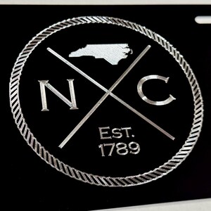 NC North Carolina State License Plate Car Tag Diamond Etched on Black ...