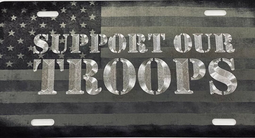 US Flag Support Our Troops License Plate Patriotic Car Tag Diamond ...