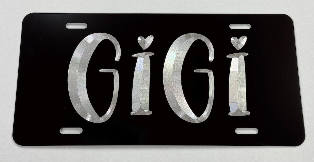 GIGI License Plate Car Tag Diamond Etched Engraved on Black Aluminum ...