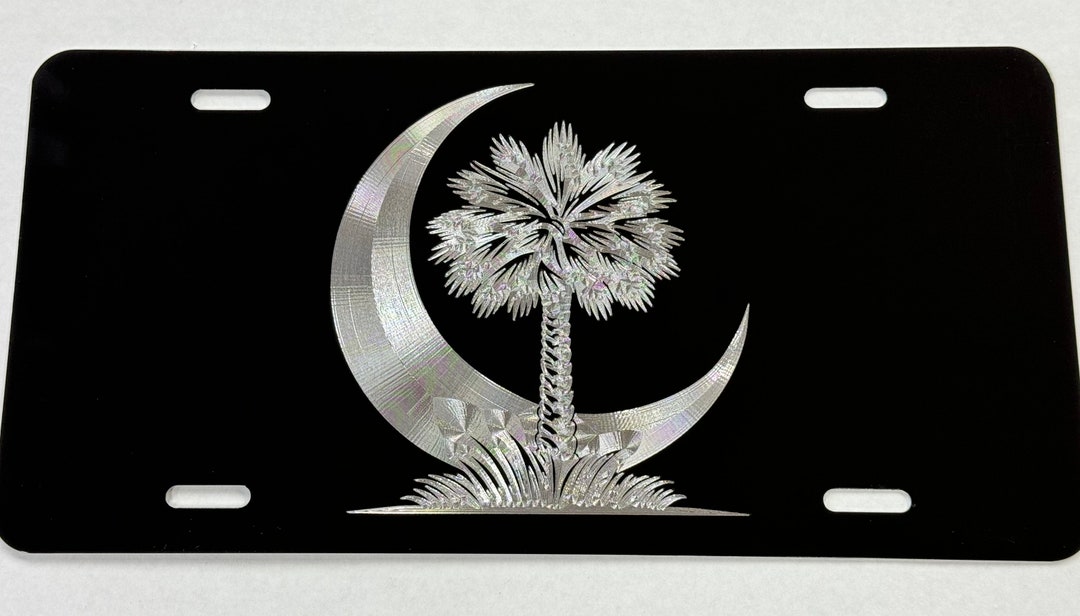 SC Palmetto Palm Tree Moon License Plate Car Tag Diamond Etched ...