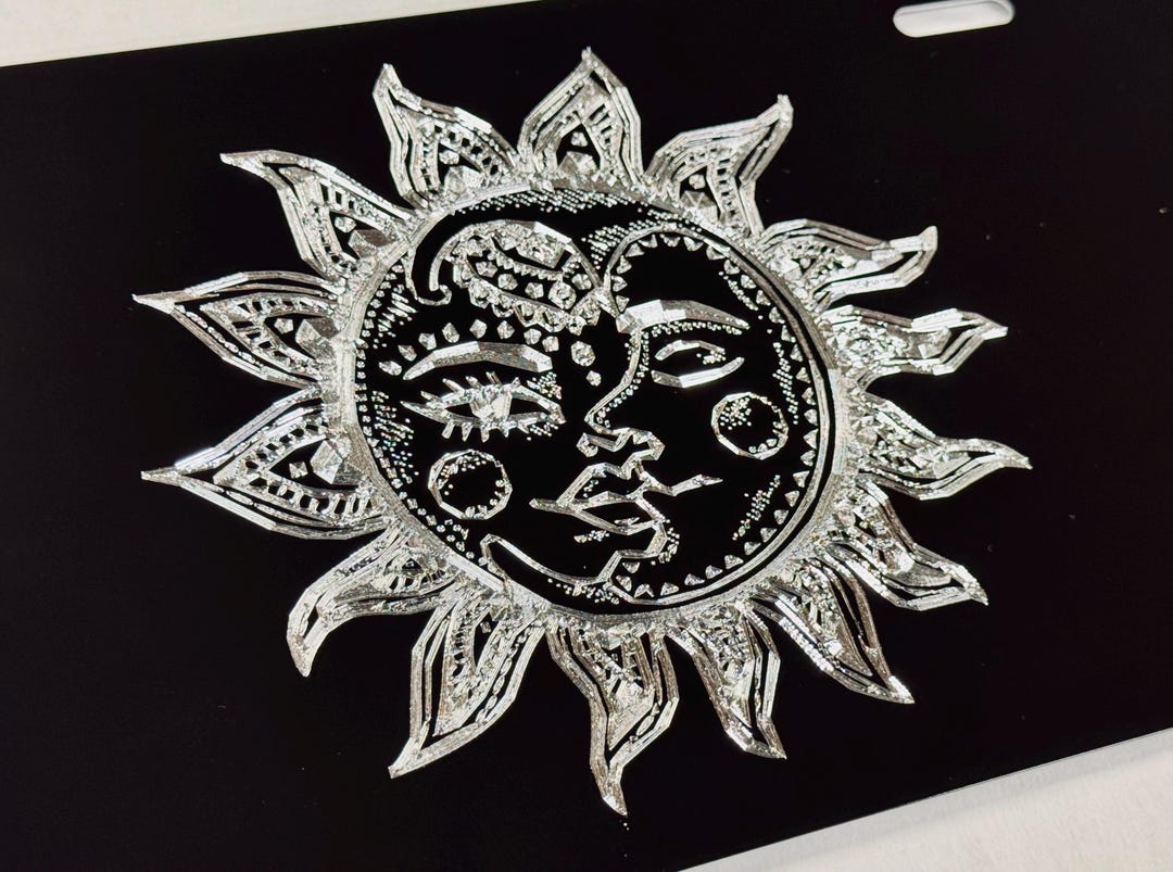 Celestial Sun Moon License Plate Car Tag Diamond Etched Engraved on ...