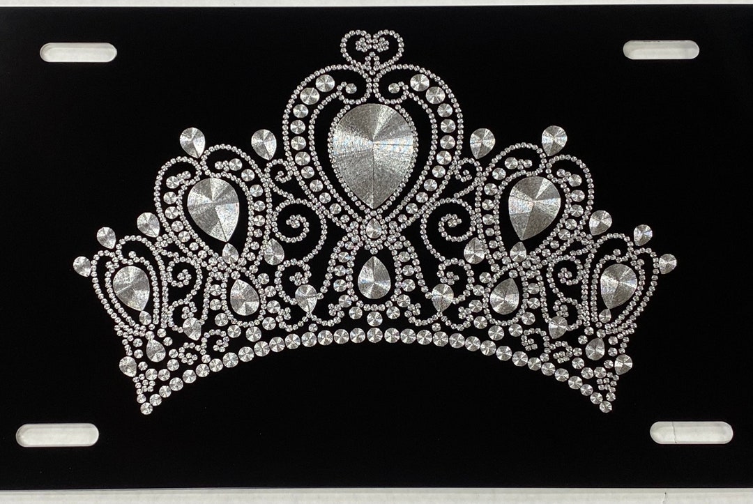 Queen Crown Tiara License Plate Car Tag Diamond Etched Black Aluminum ...